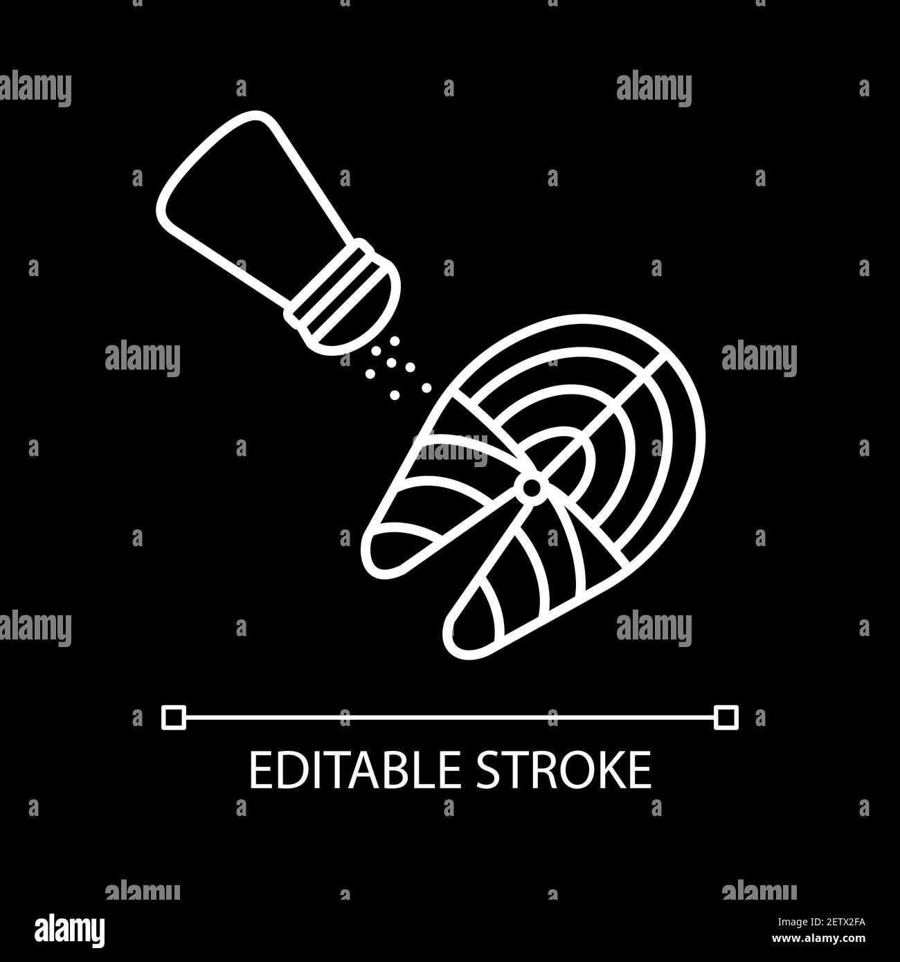 Pouring salt on fish steak white linear icon for dark theme Stock ...