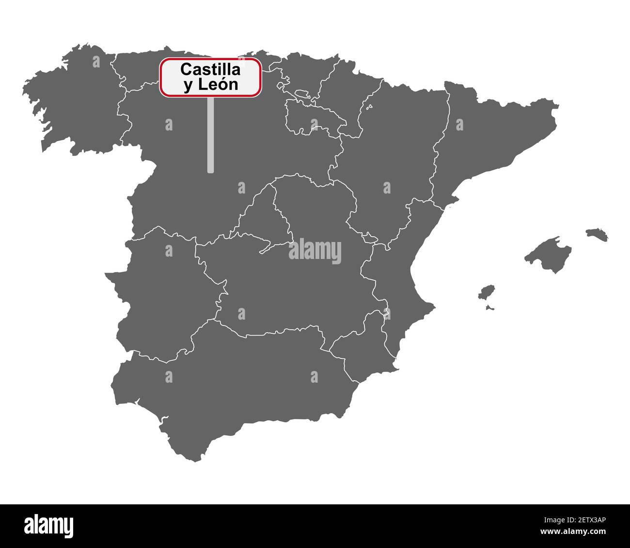 Map of Spain with place name sign of Castilla y Leon Stock Photo - Alamy