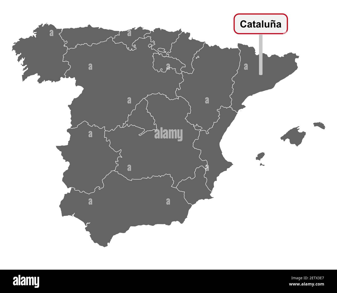 Map of Spain with place name sign of Cataluna Stock Photo - Alamy