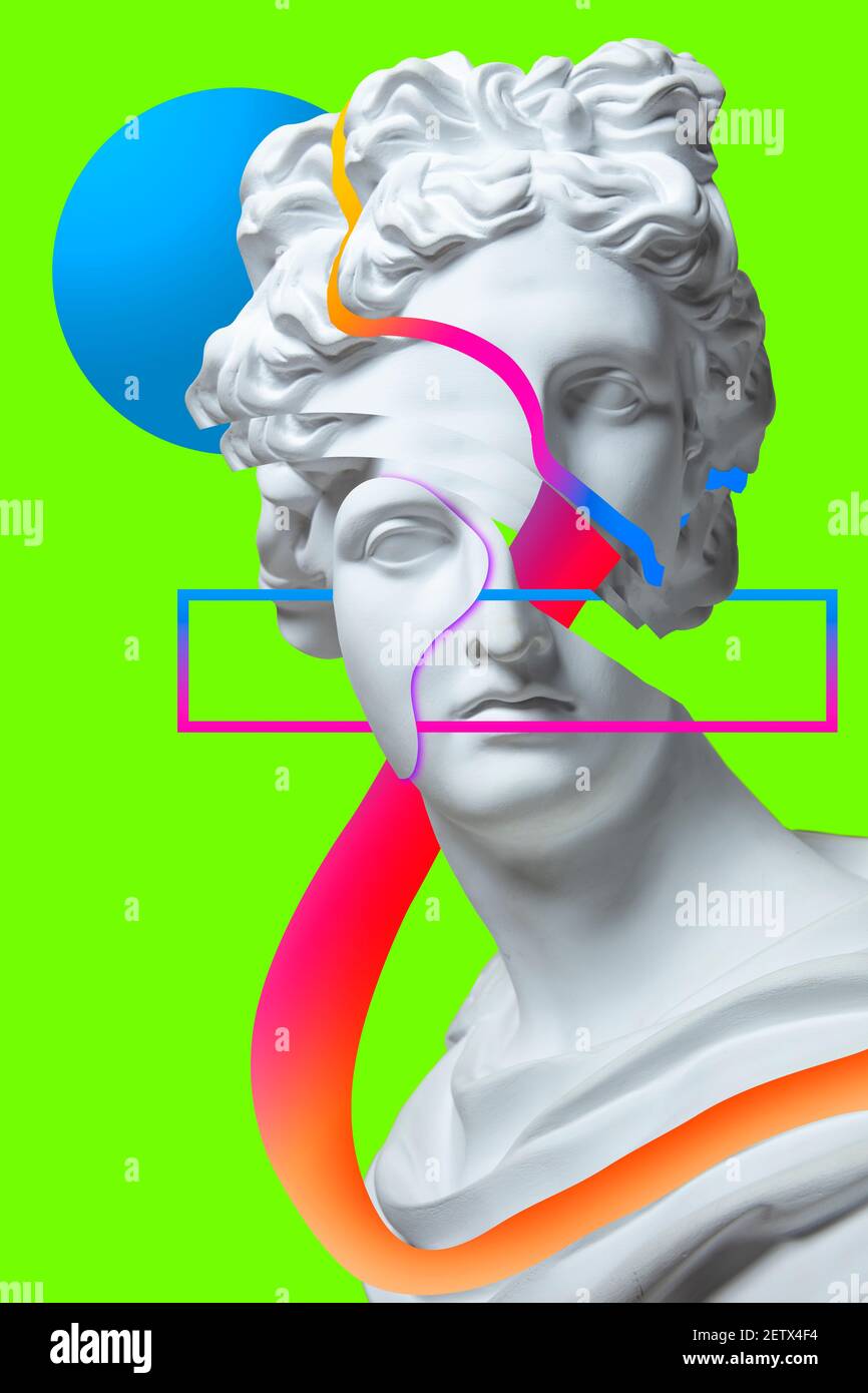 Modern conceptual art poster with ancient statue. Collage of ...