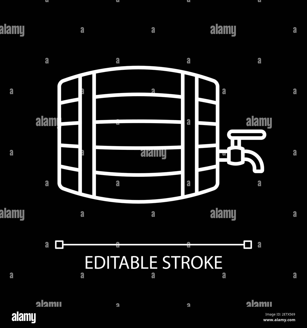 Wine barrel with tap white linear icon for dark theme Stock Vector ...