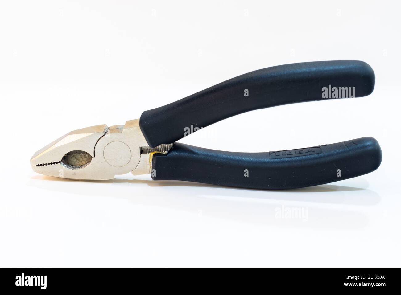 Pliers isolated on white background, Metal plier with black rubber ...