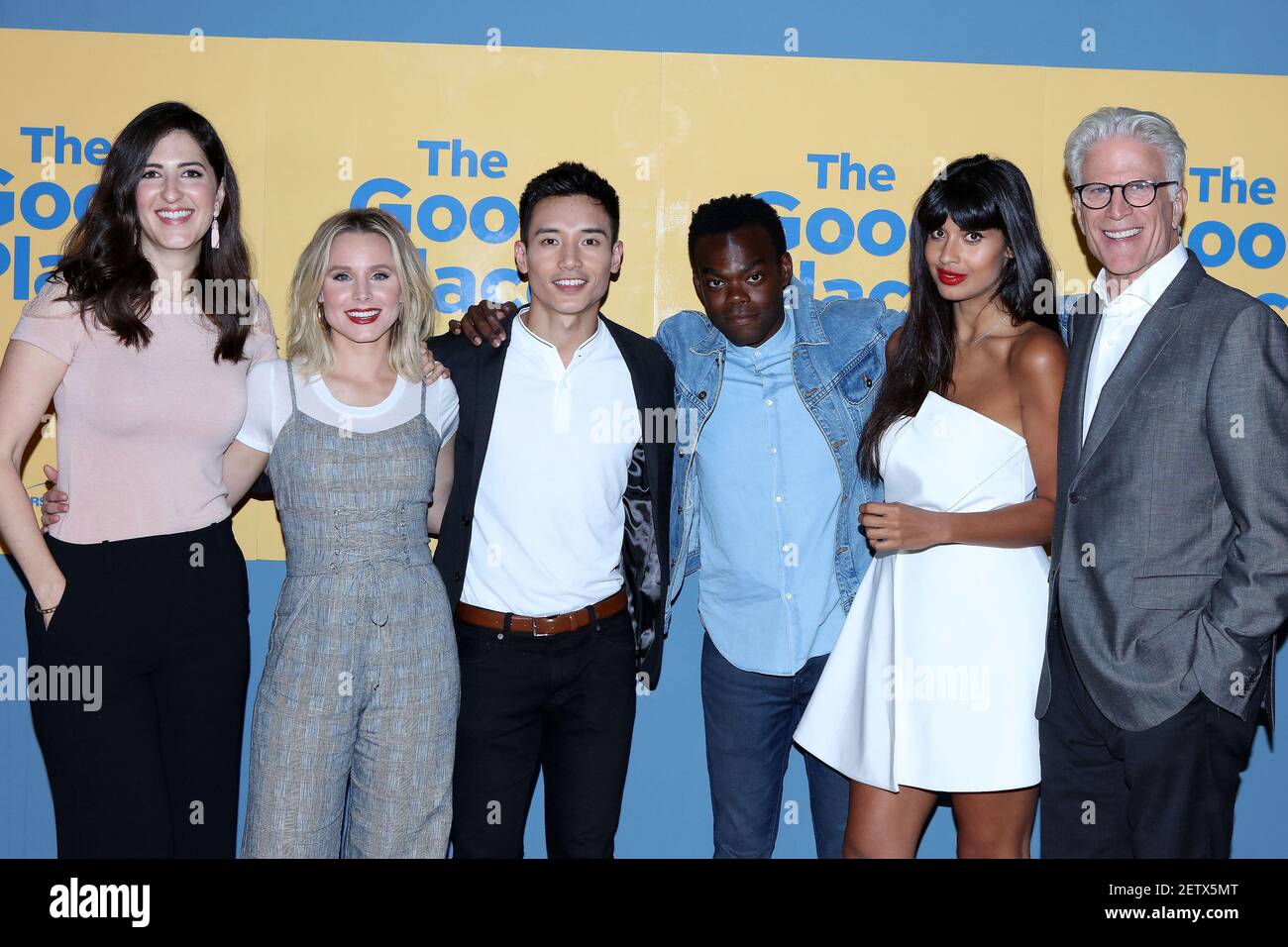 The Cast of "The Good Place" (L-R) D'Arcy Carden, Kristen Bell, Manny Jacinto, William Jackson ...
