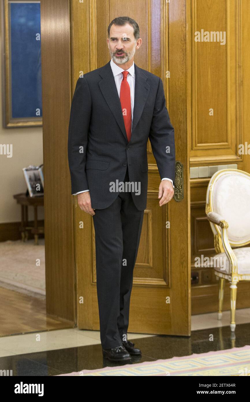 Spanish King Felipe attends the audience at Zarzuela Palace in Madrid ...