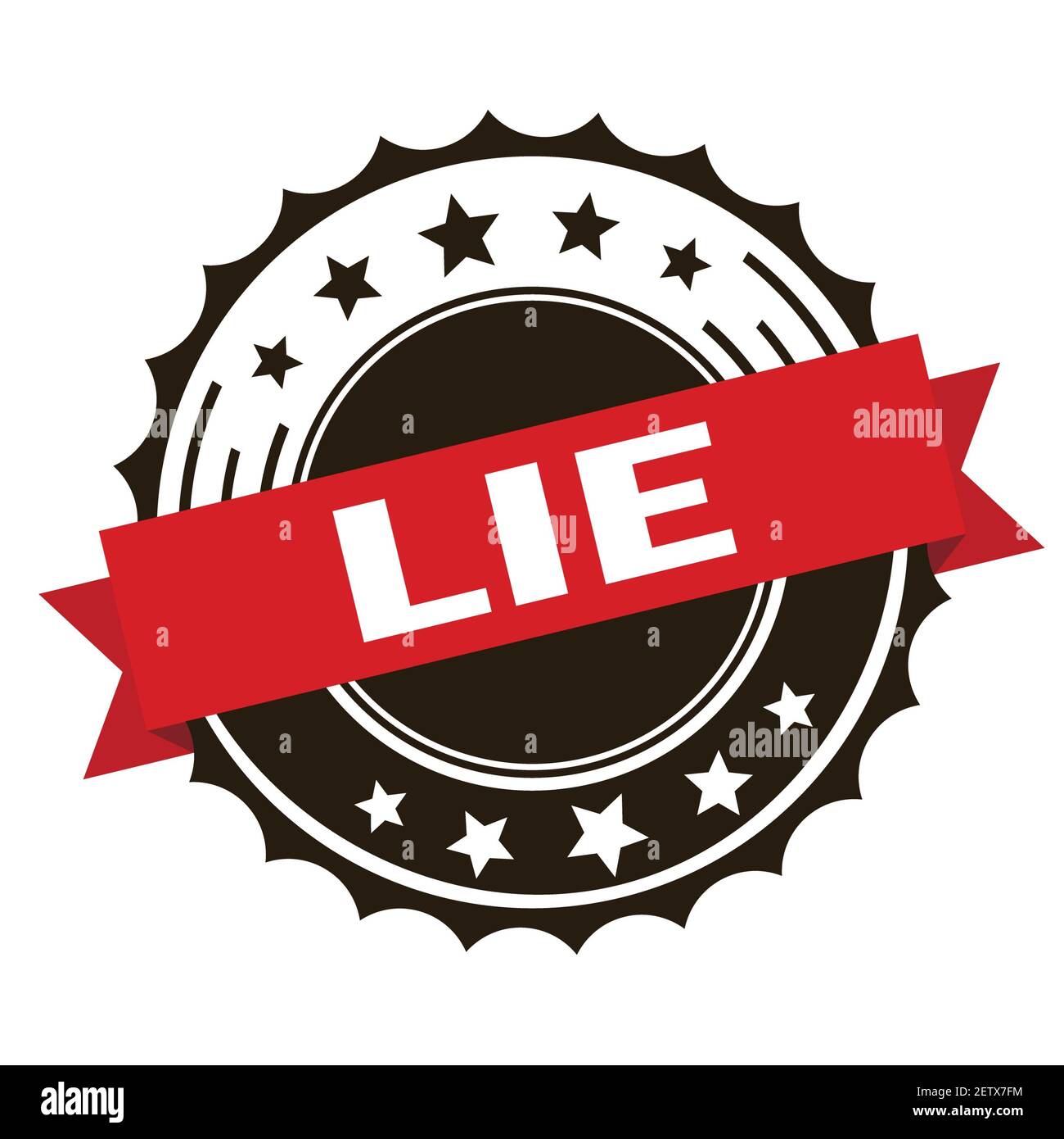 LIE text on red brown ribbon badge stamp Stock Photo - Alamy