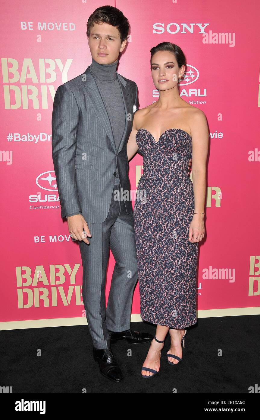 (L-R) Ansel Elgort and Lily James together at the "Baby Driver" Los ...
