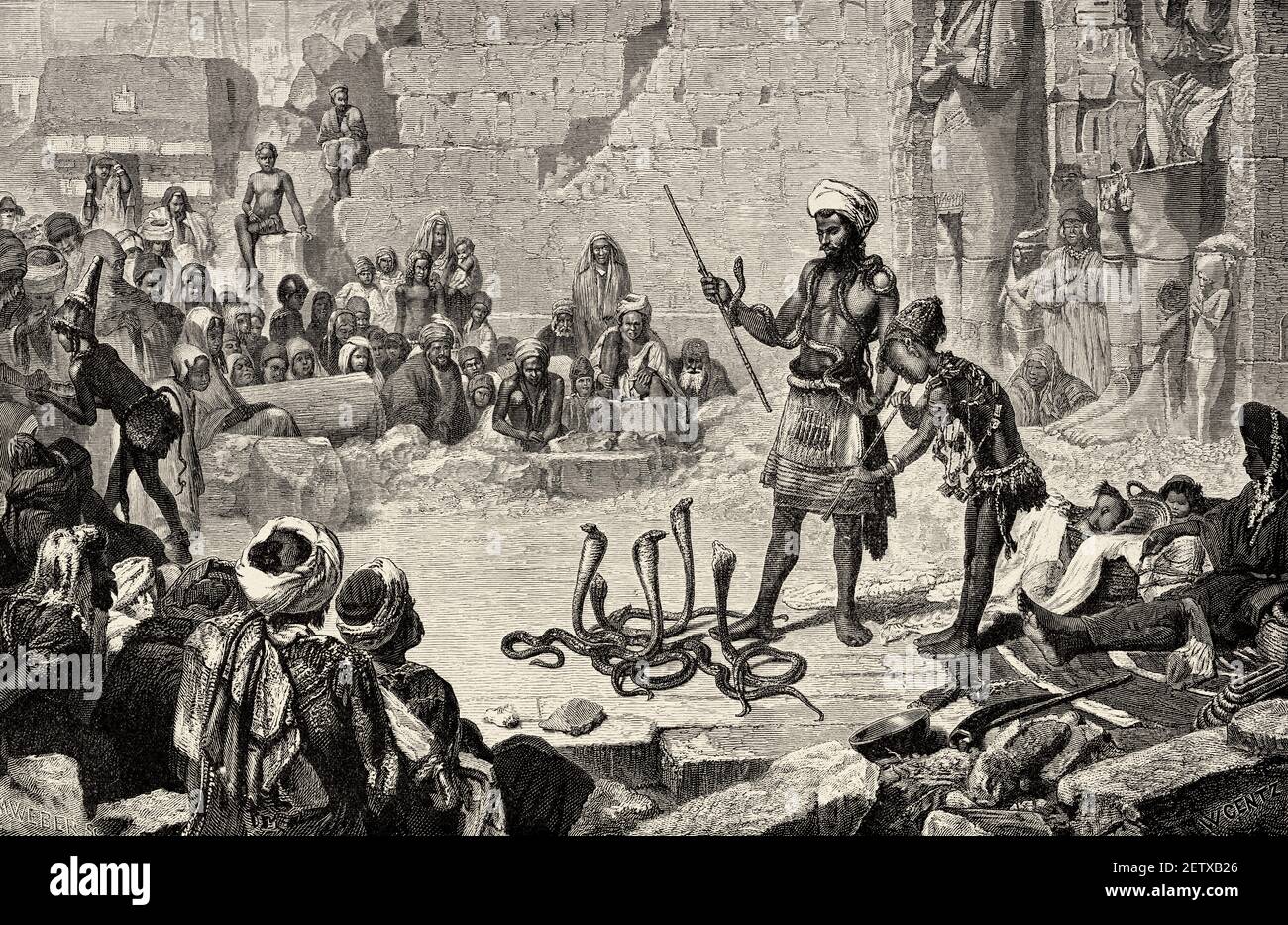 Snake Charmer in the second room of Medinet Habu, Egypt in XIX century ...