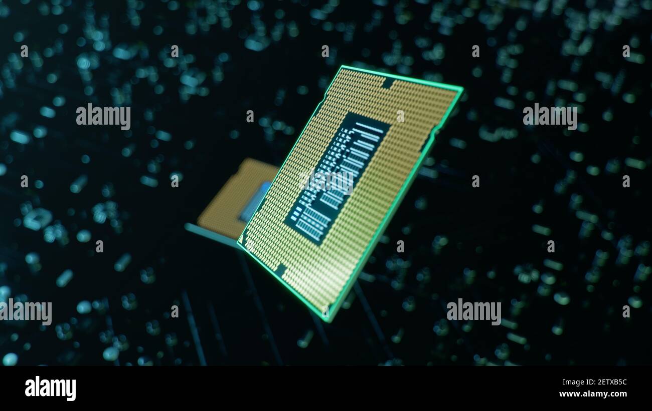 Technological Background With Cpu And Circuit Board Flying Cpu And Installation In Center