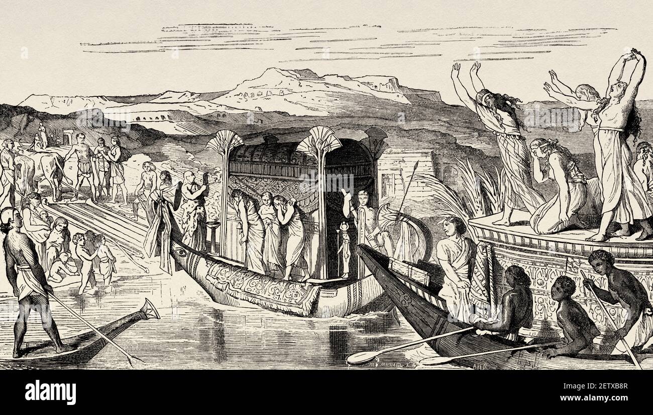 Funeral of a Pharaoh in Ancient Egypt. Africa. Old 19th century ...