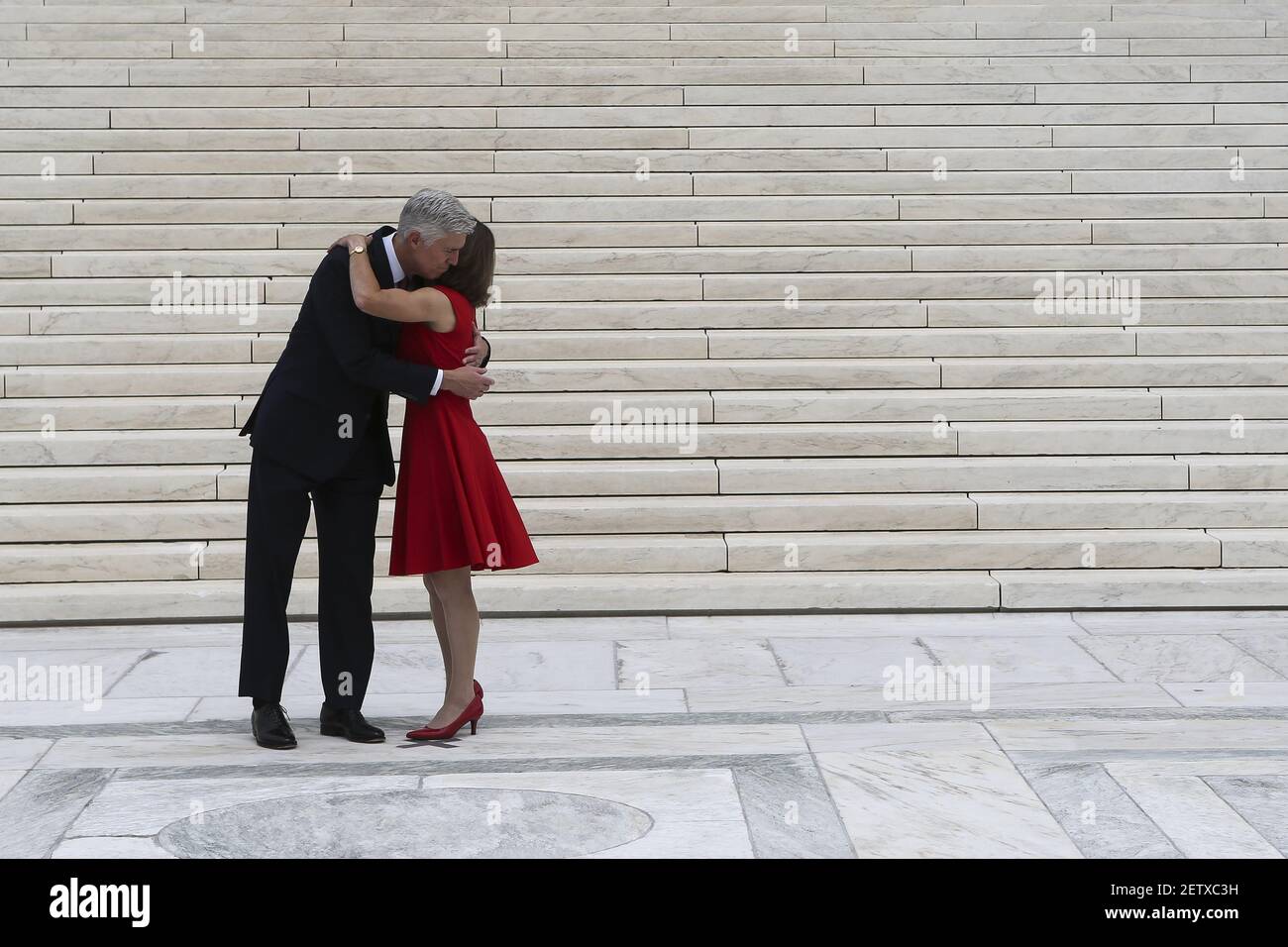 Associate Supreme Court Justice Neil Gorsuch hugs his wife Louise on ...