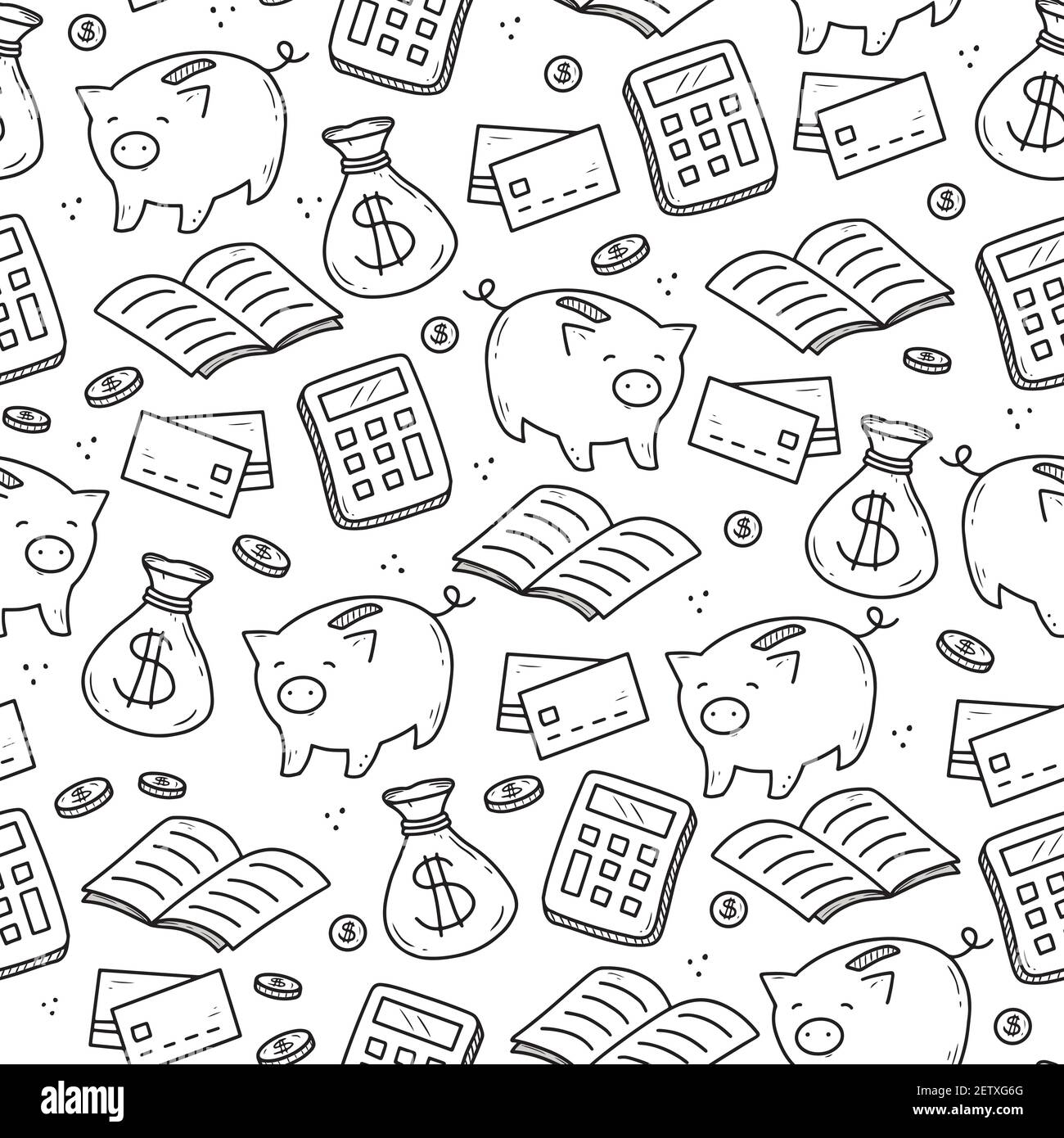 Hand drawn seamless pattern of business and finance elements, money ...
