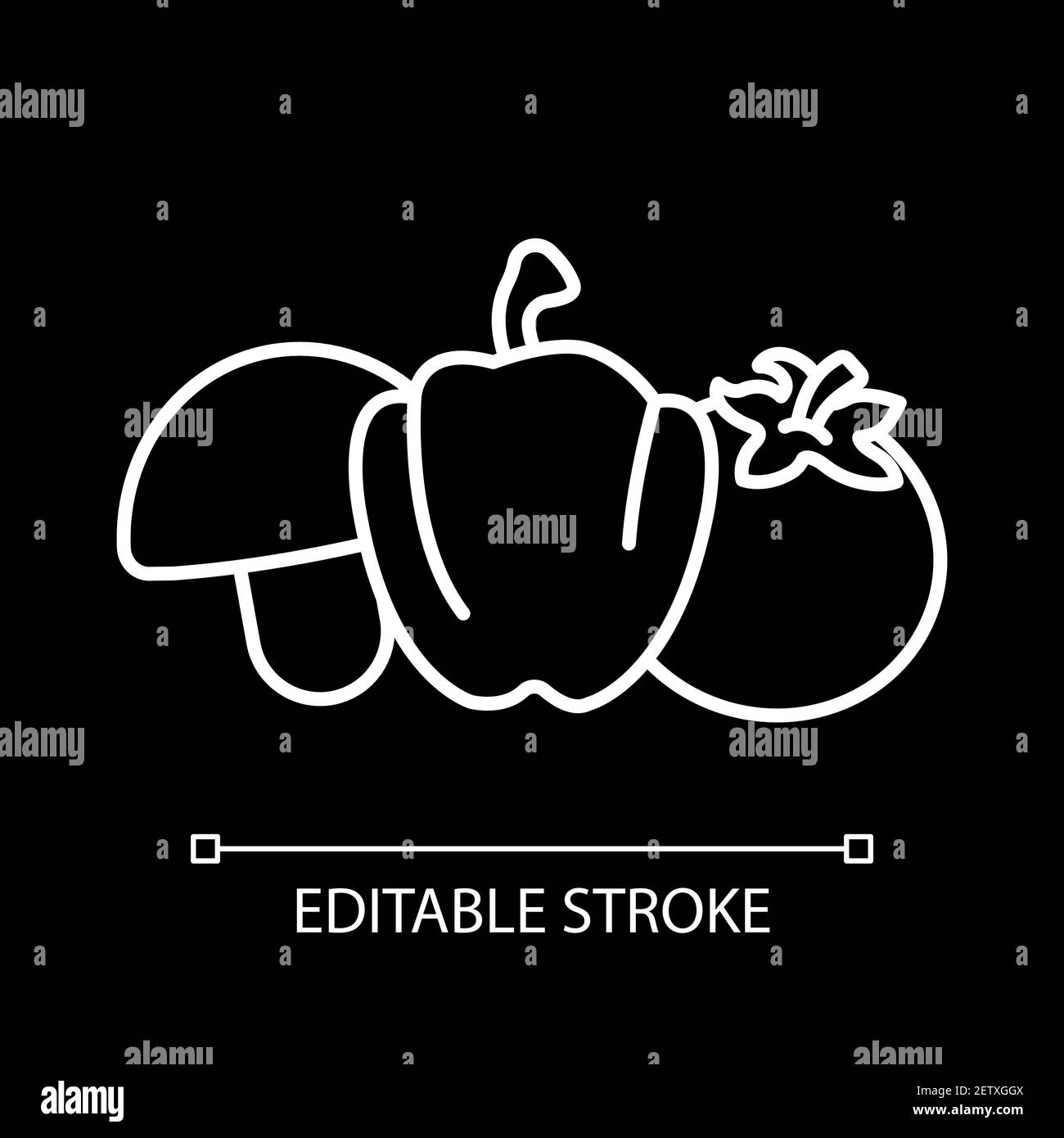 Fresh vegetables white linear icon for dark theme Stock Vector Image ...