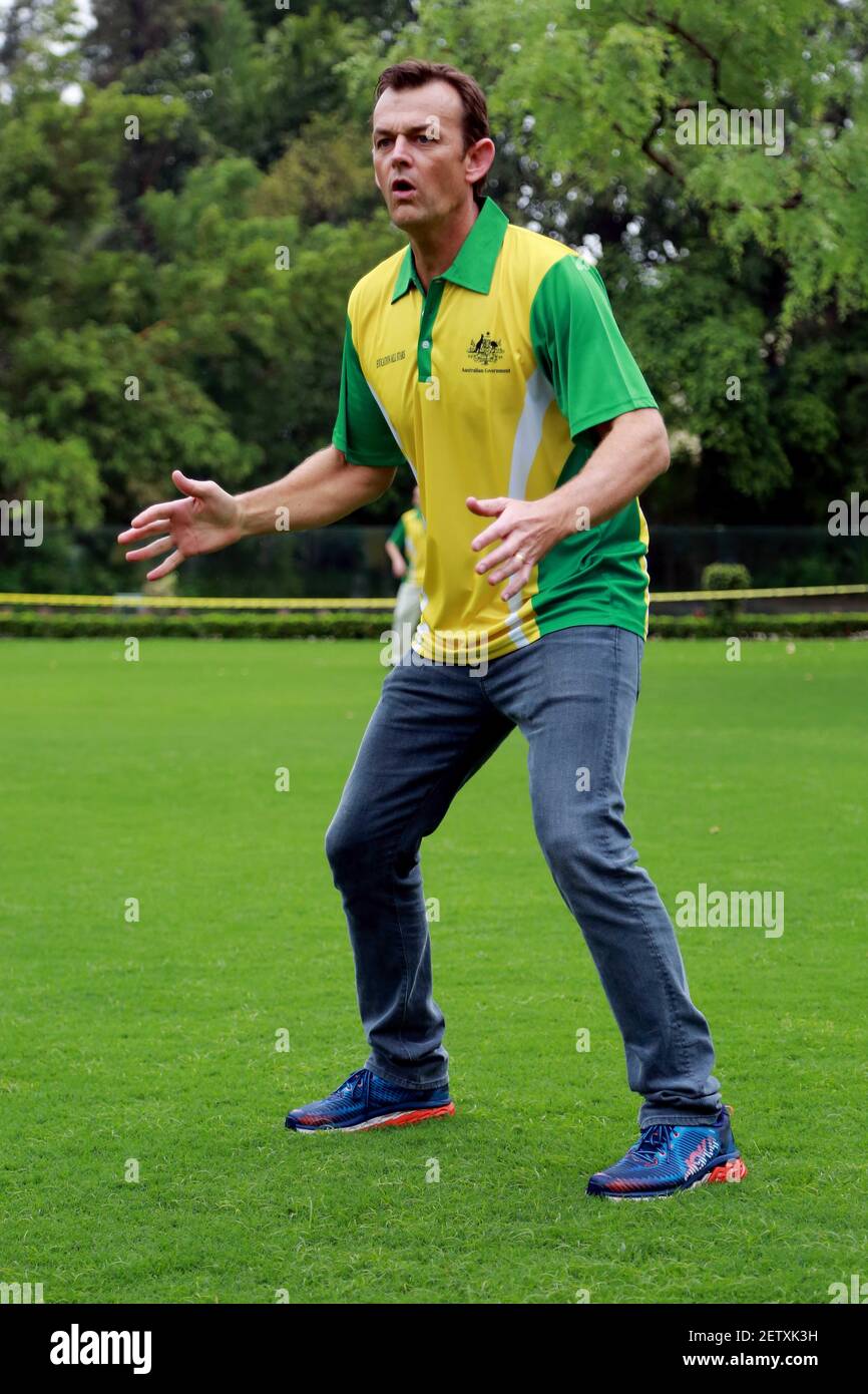 Former Australian Cricketer Adam Gilchrist fields during the five over ...