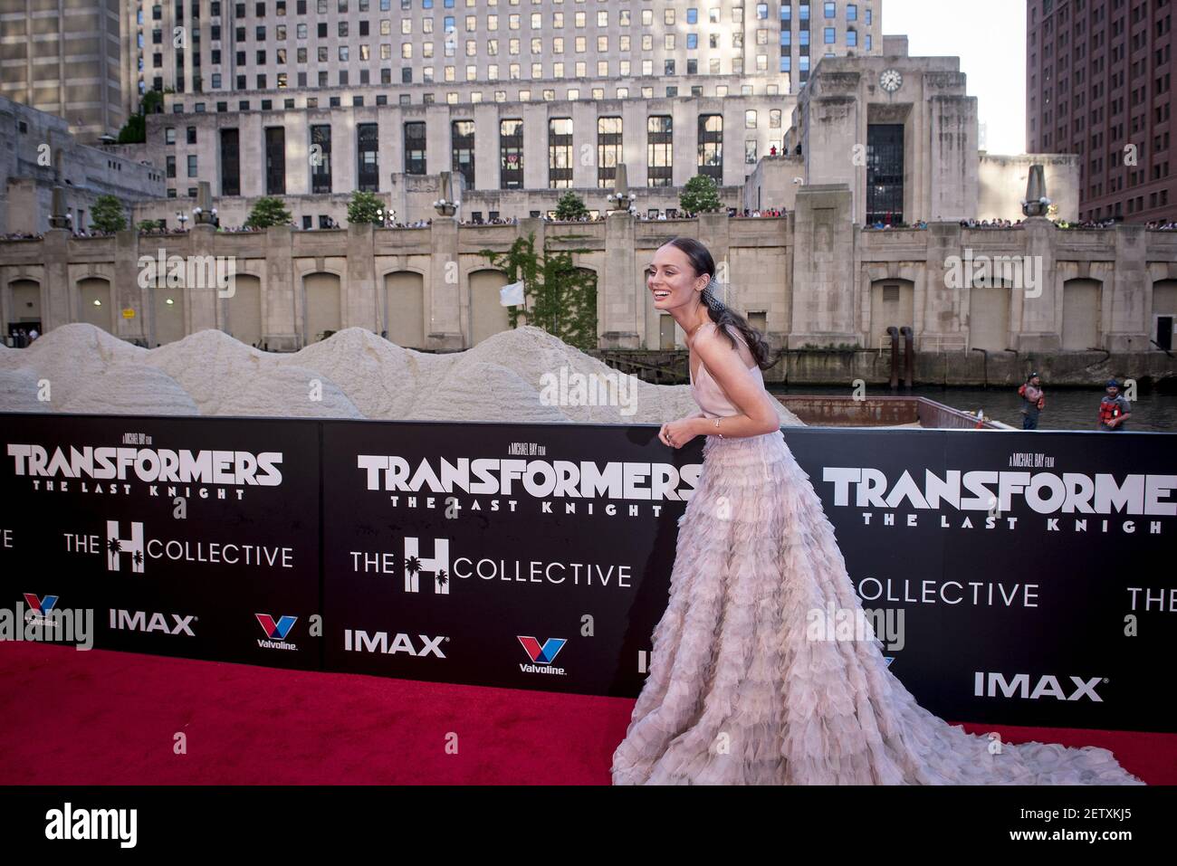 Laura Haddock laughs at a passing barge at the US Premier of ...