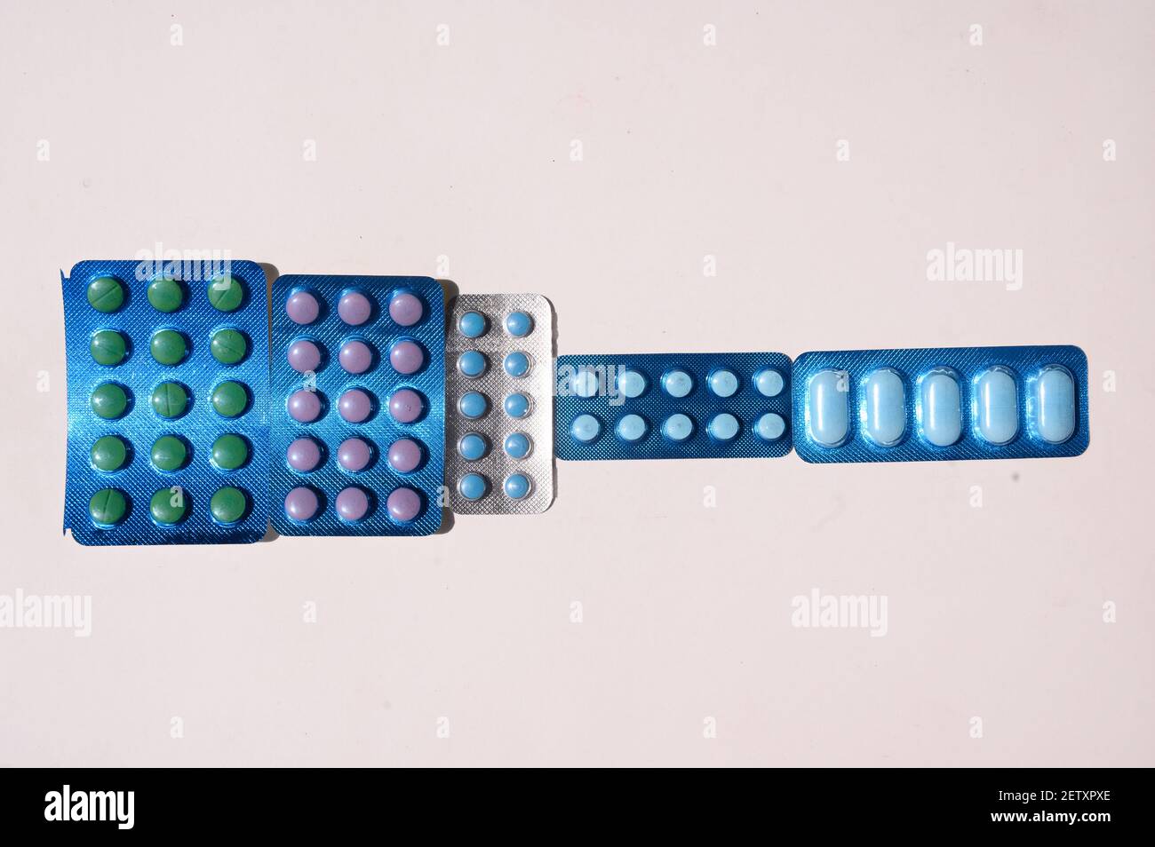 Blue Color Capsule or Pills Medicine on white background in natural ...