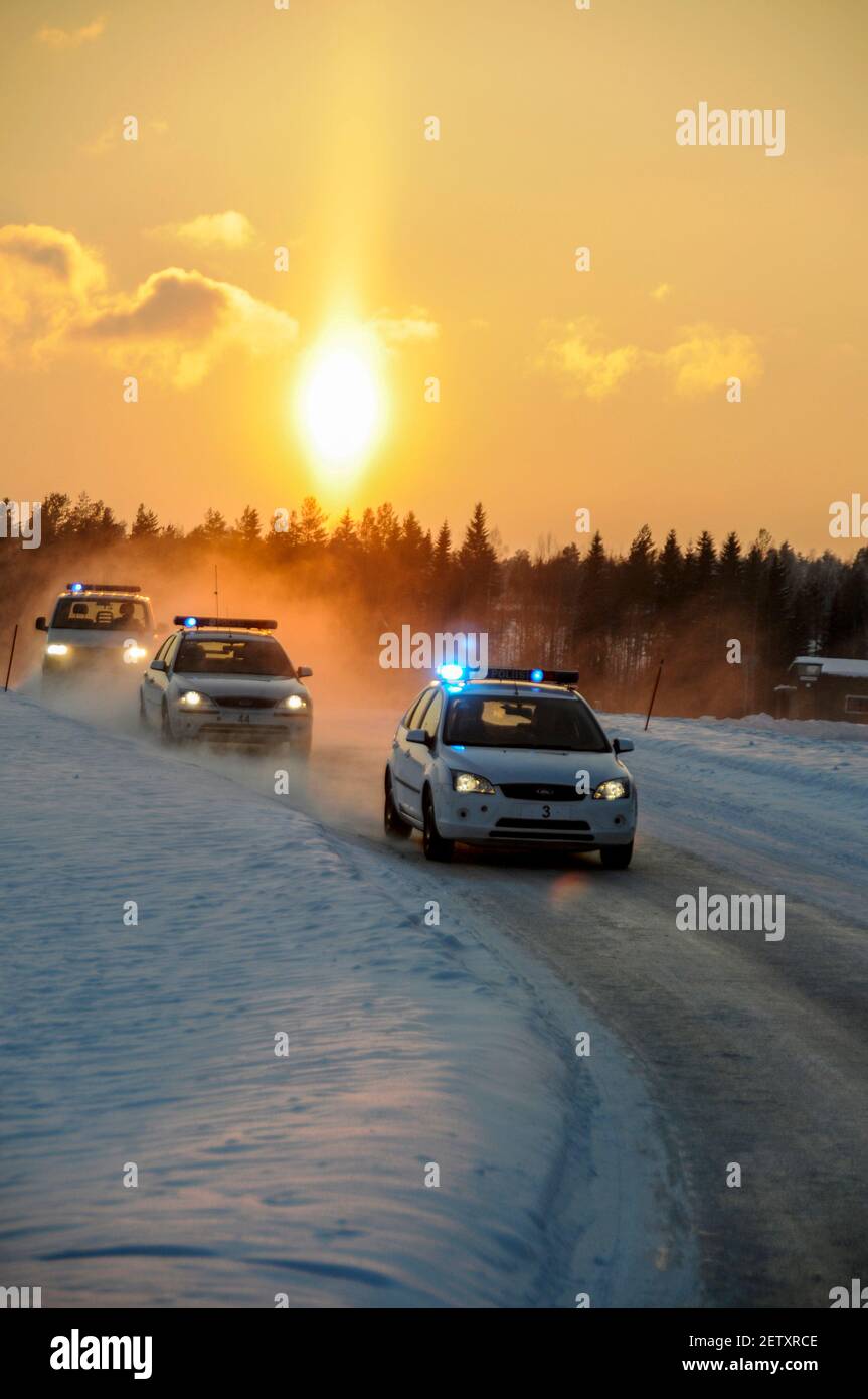 Police car motoring in winter weather hi-res stock photography and ...