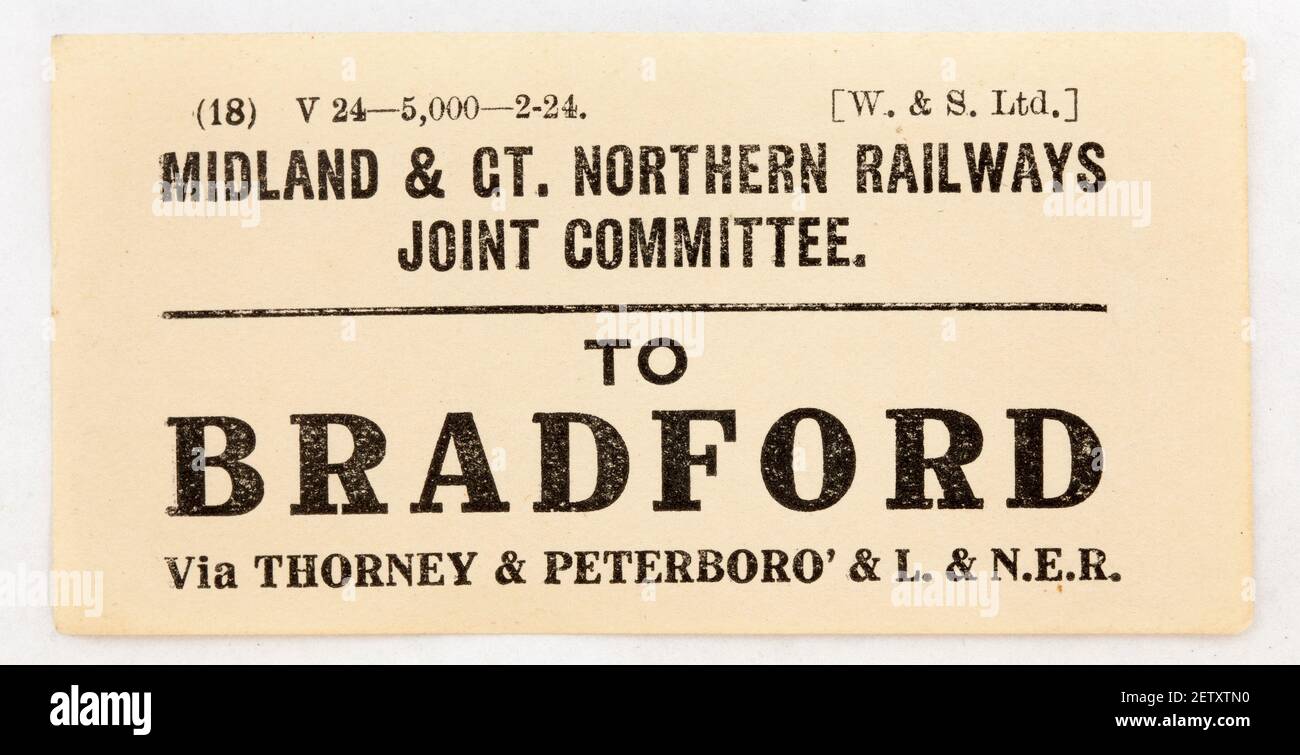 Old Railway Printed Paper Luggage Label to Bradford Stock Photo - Alamy