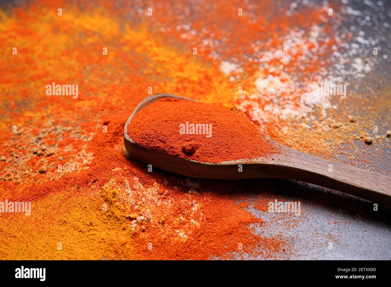 Indian woman hand powdering Indian spices Red chilly , chili paprika ...