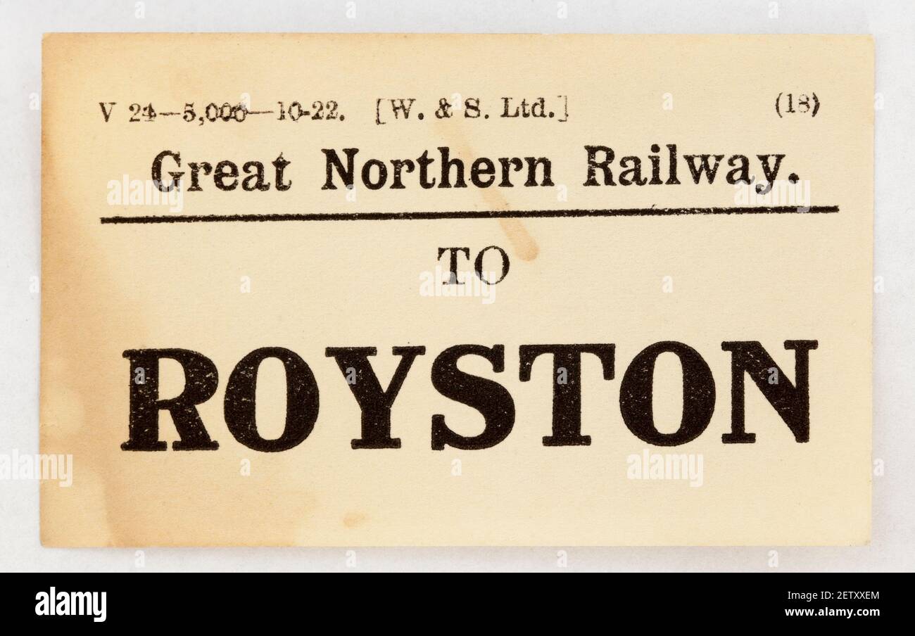 Old Railway Printed Paper Luggage Label to Royston Stock Photo - Alamy
