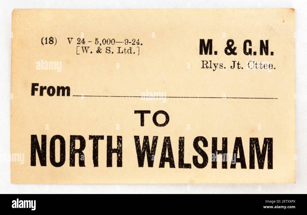 Old Railway Printed Paper Luggage Label to North Walsham Stock Photo ...