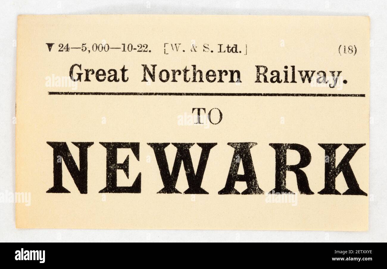 Old GNR Railway Printed Paper Luggage Label to Newark Stock Photo - Alamy