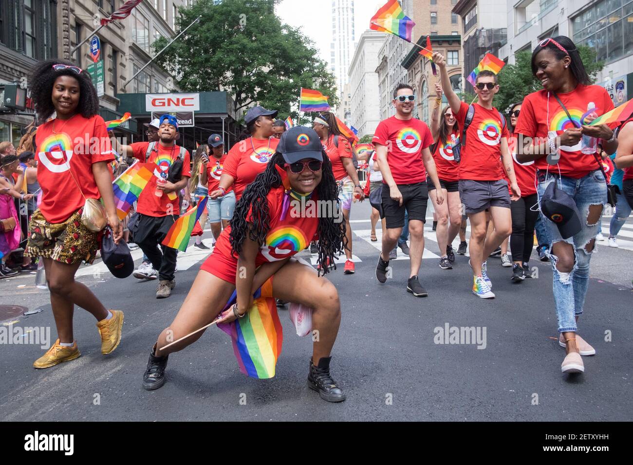 People participate in the 2017 New York Gay Pride Parade on Fifth Avenue in New York, NY on June ...