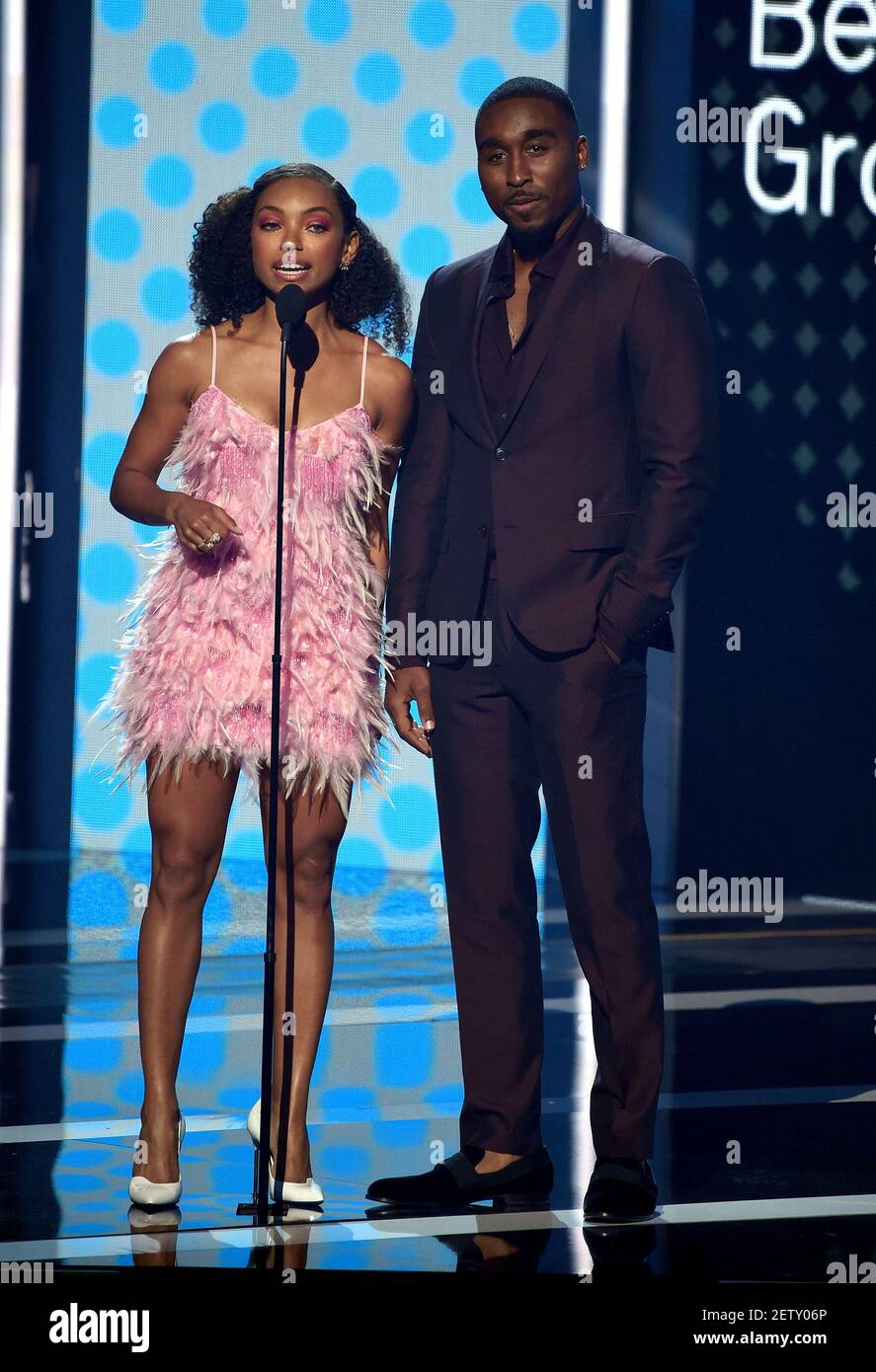 LOS ANGELES - JUNE 25: Logan Browning (L) and Demetrius Shipp Jr ...