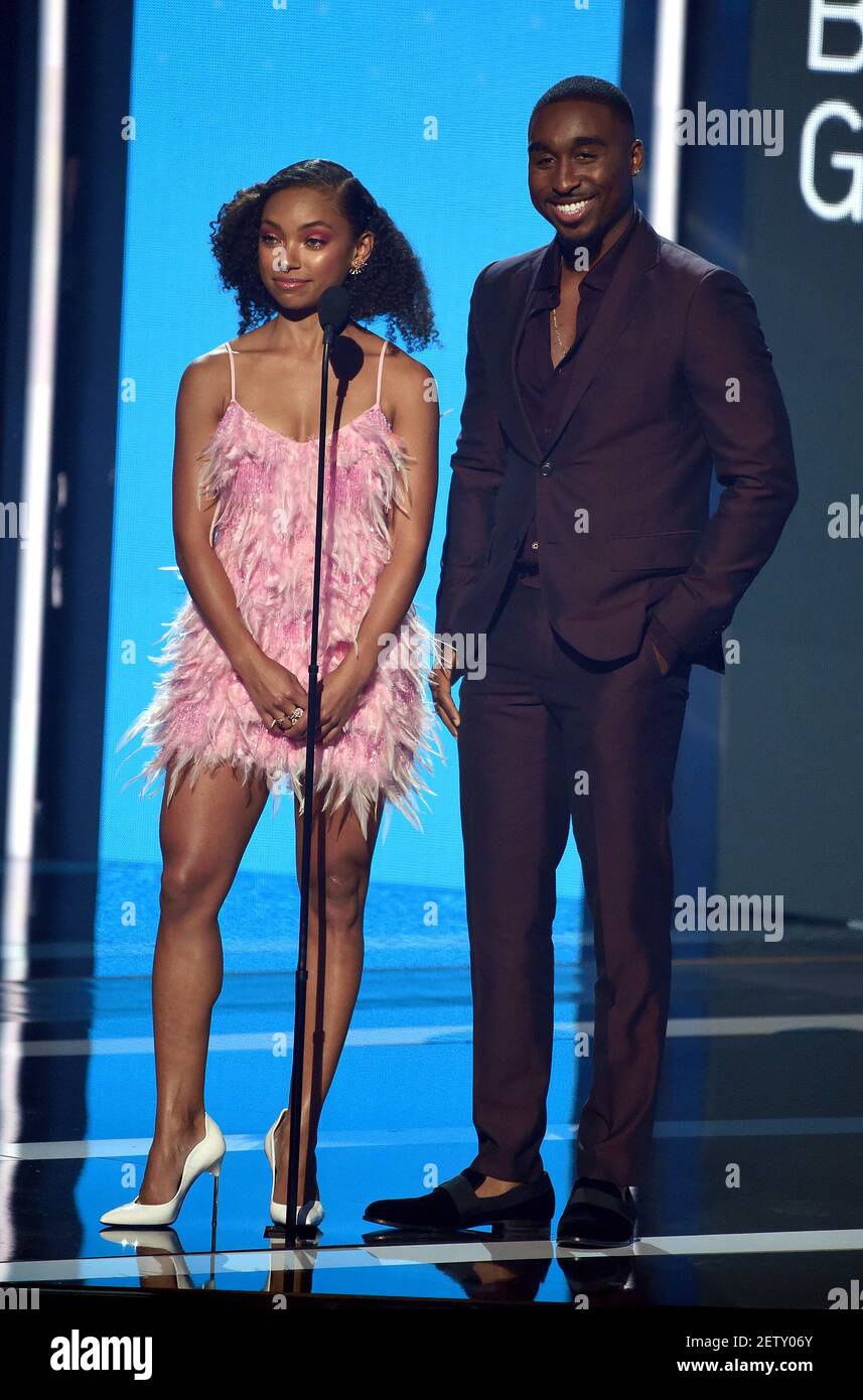 LOS ANGELES - JUNE 25: Logan Browning (L) and Demetrius Shipp Jr ...