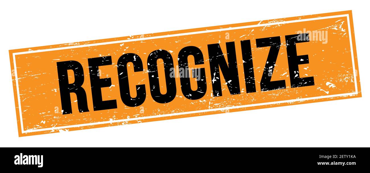 RECOGNIZE text on black orange grungy rectangle stamp sign Stock Photo ...