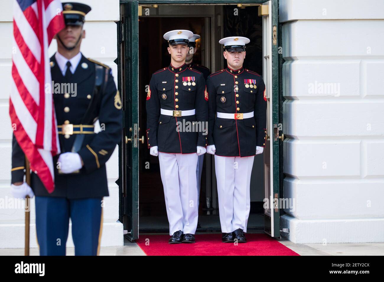 Marines and Honor Guards prepare for the arrival of Prime Minister ...