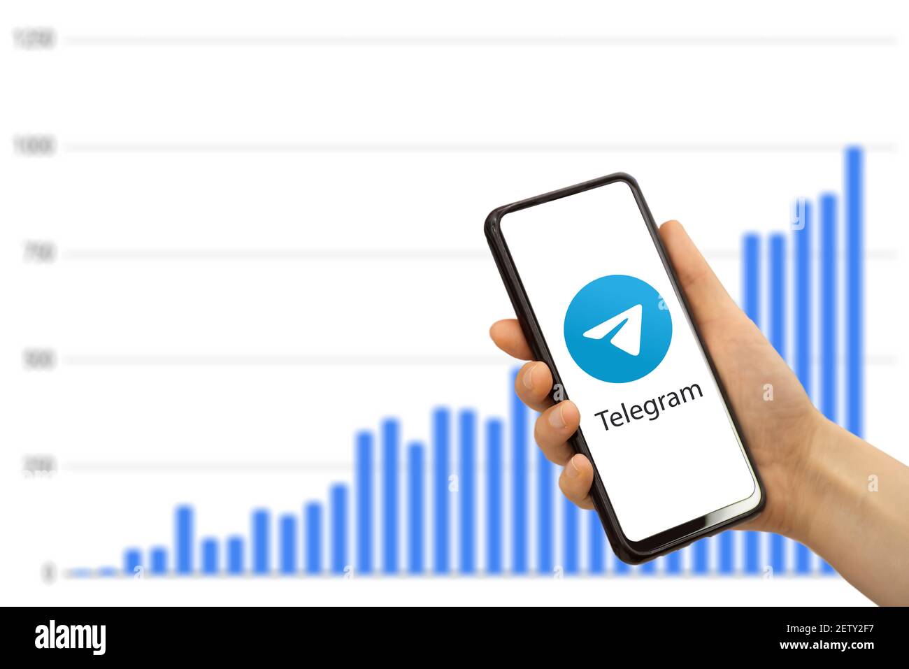 Telegram messenger app. Smartphone with Telegram messenger application ...