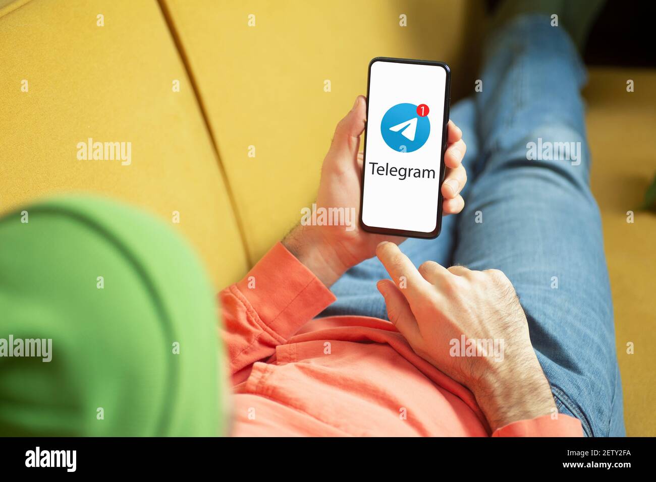 Telegram messenger app. Smartphone with Telegram messenger application ...