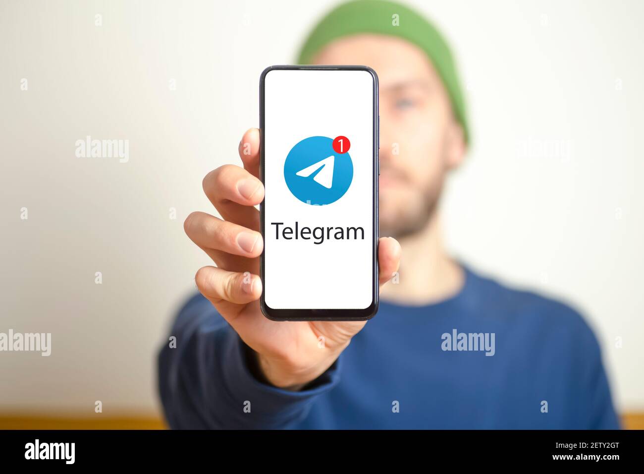 Telegram messenger app. Smartphone with Telegram messenger application ...