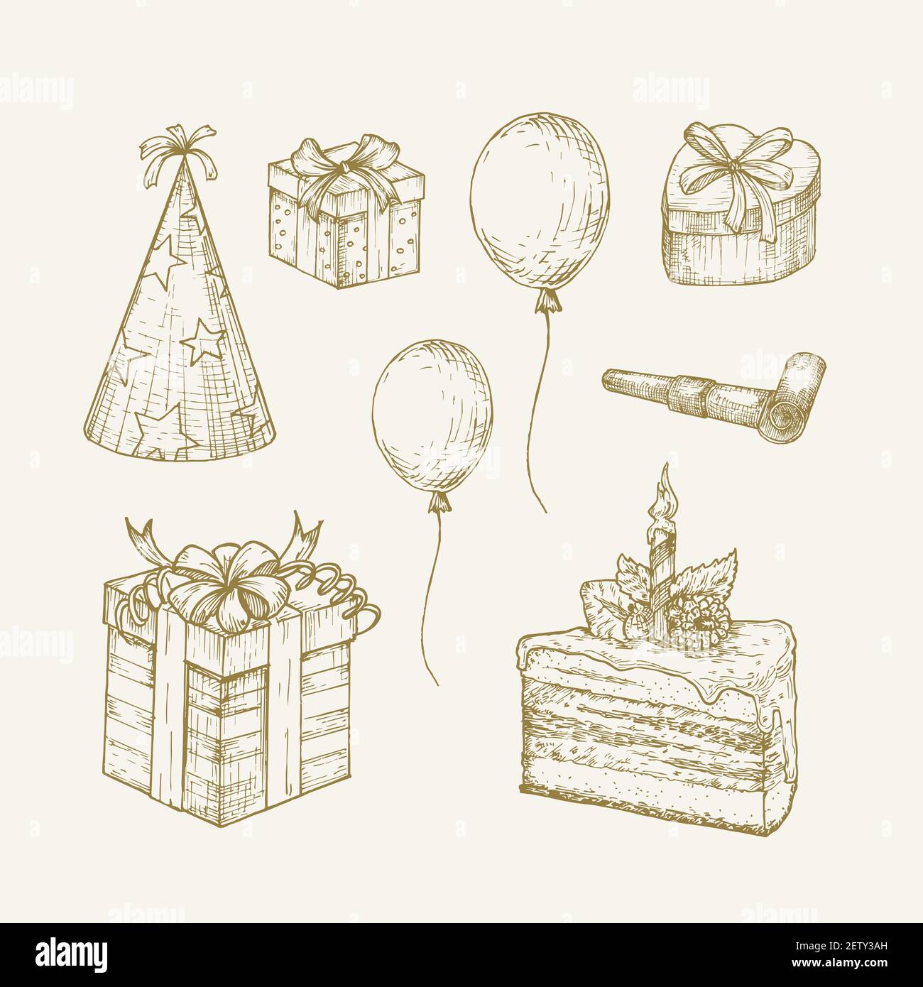 Hand Drawn Birthday Vector Illustrations Collection. Holiday ...
