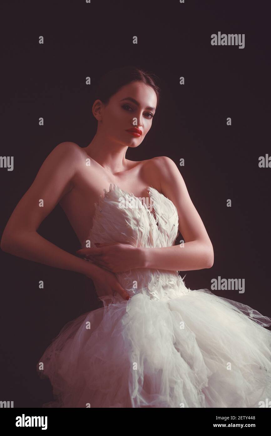 Portrait of an elegant refined ballet woman dancer posing in studio ...