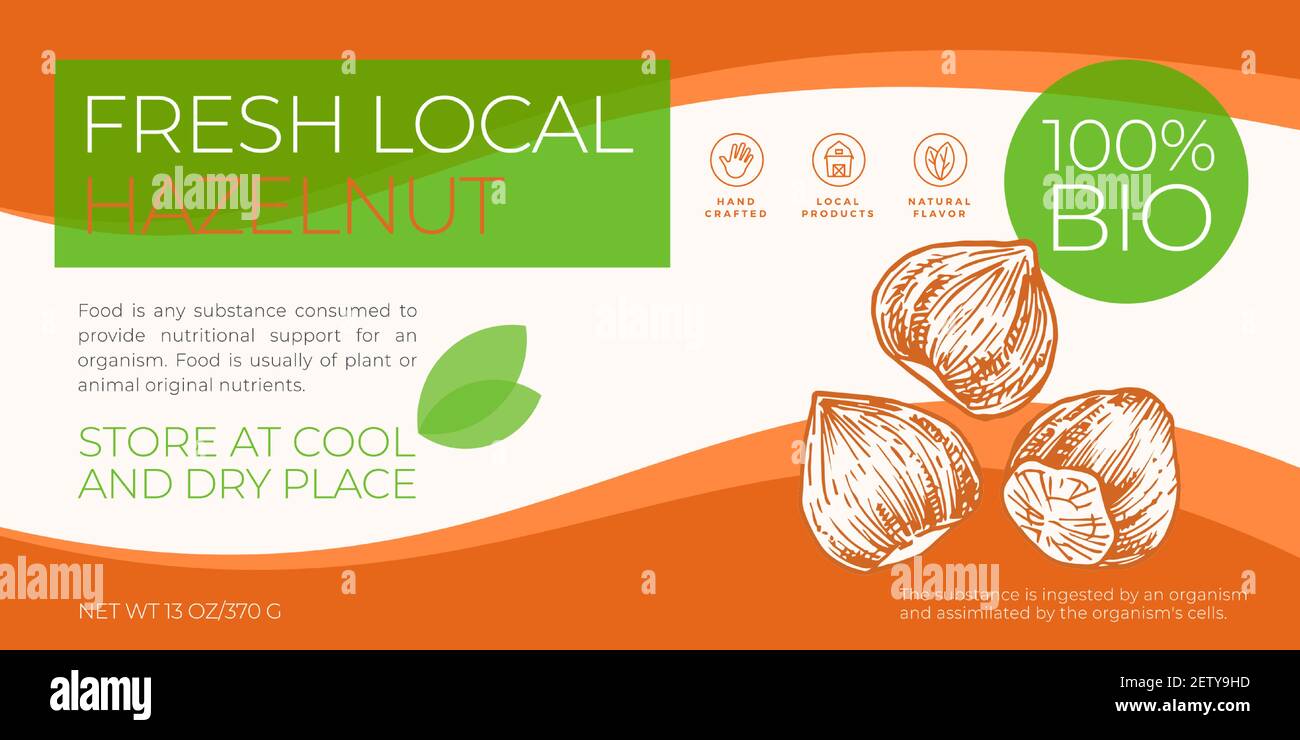 Fresh Local Nuts Label Template. Abstract Vector Packaging Horizontal ...