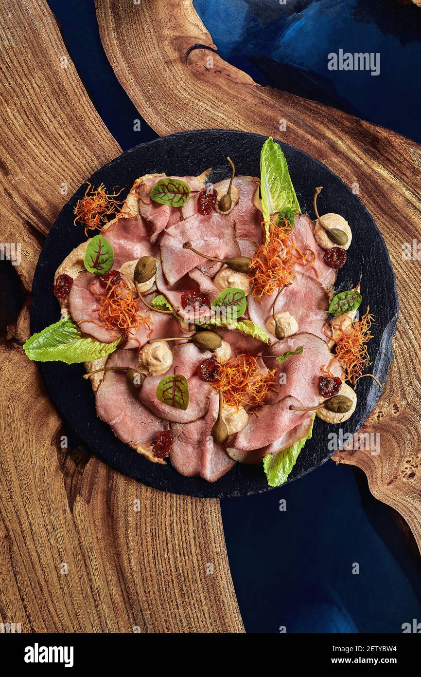 Sliced Beef or Pork with Marinated Vegetables and Sauce. Beautifully ...