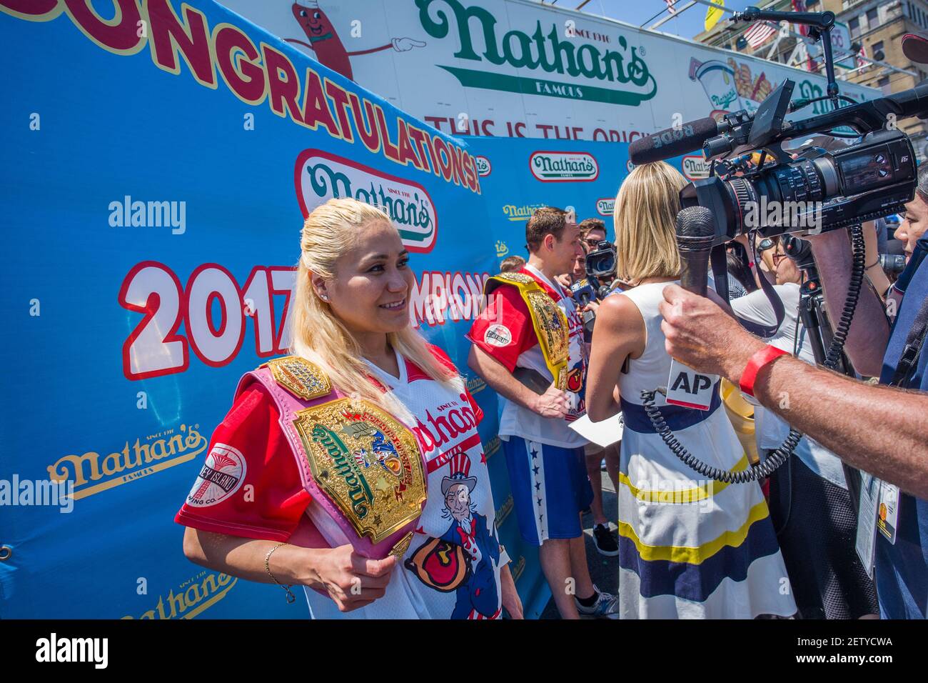 Competitive eaters Miki Sudo Joey "Jaws" win The 2017 Nathan's Famous ...