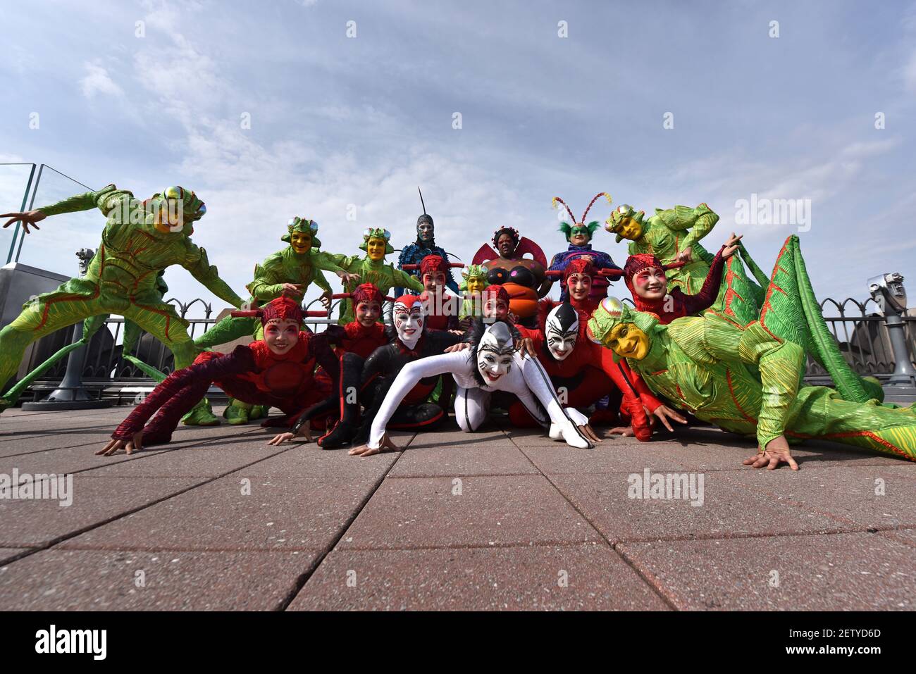 Acrobats/performers of Cirque Du Soleil 'OVO' visit The Top of the Rock ...