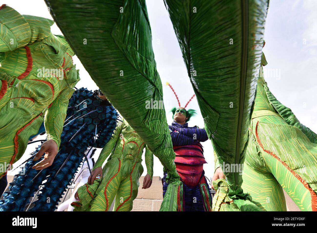 Acrobats/performers of Cirque Du Soleil 'OVO' visit The Top of the Rock ...