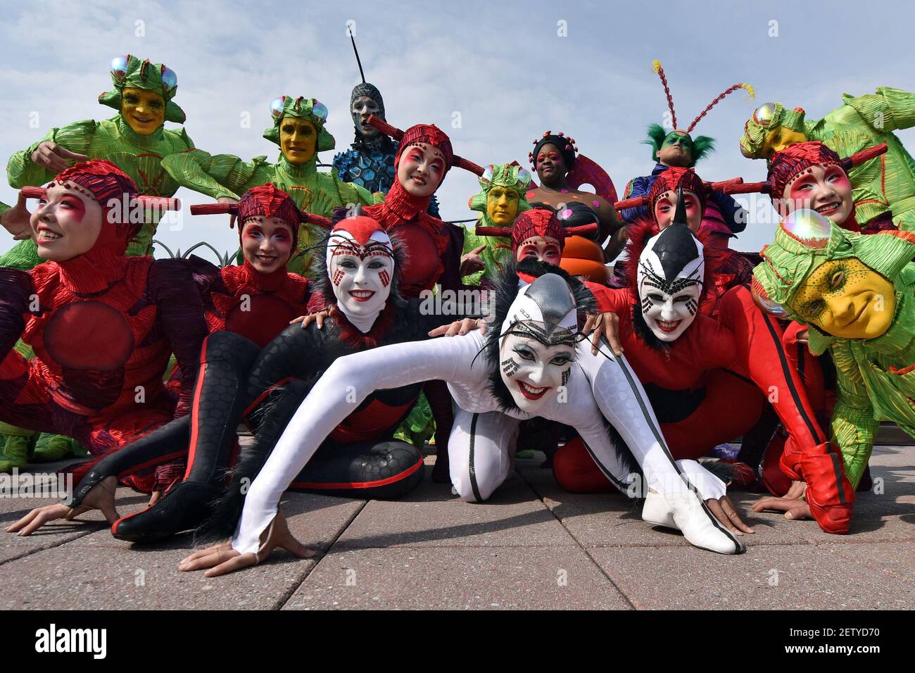 Acrobats/performers of Cirque Du Soleil 'OVO' visit The Top of the Rock ...