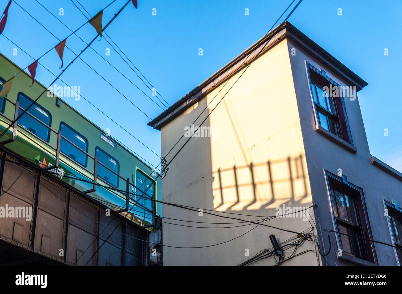 Early morning commuter train. Dublin Area Rapid Transport or DART train ...
