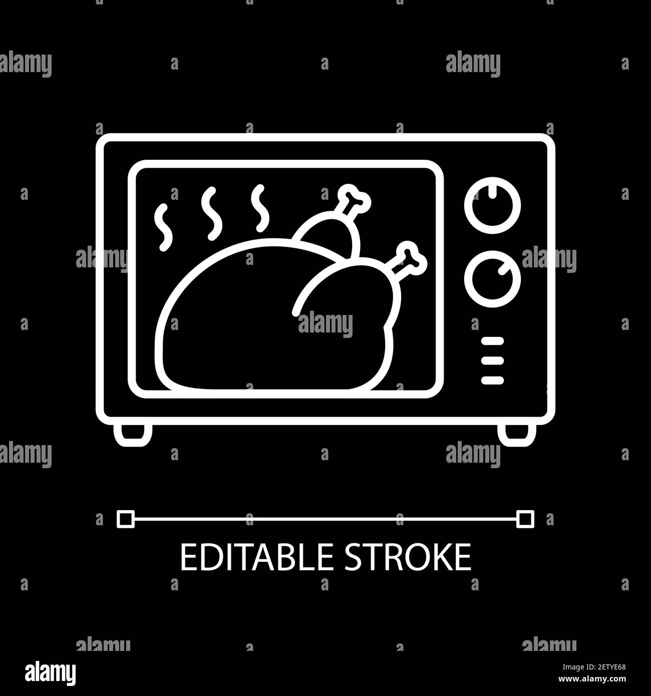 Chicken cooking in microwave white linear icon for dark theme Stock ...