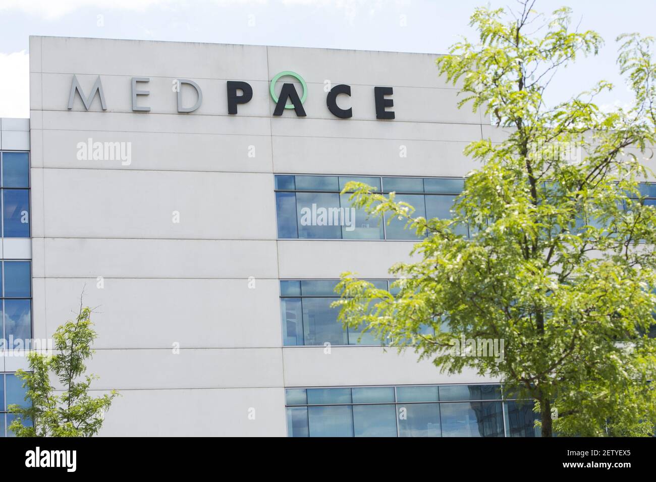 A logo sign outside of the headquarters of Medpace in Cincinnati, Ohio ...
