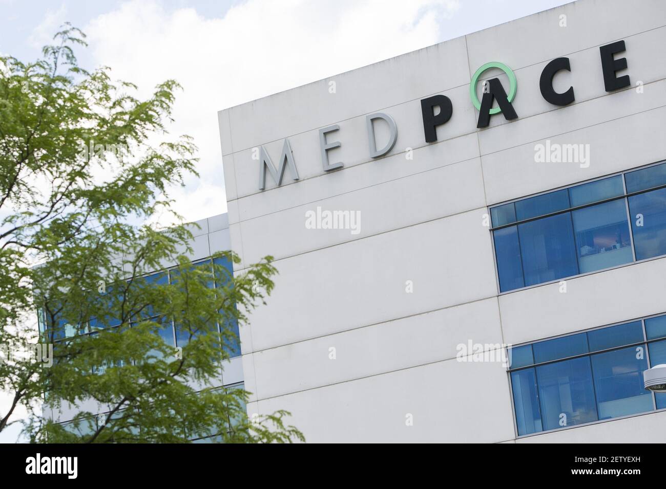 A logo sign outside of the headquarters of Medpace in Cincinnati, Ohio ...