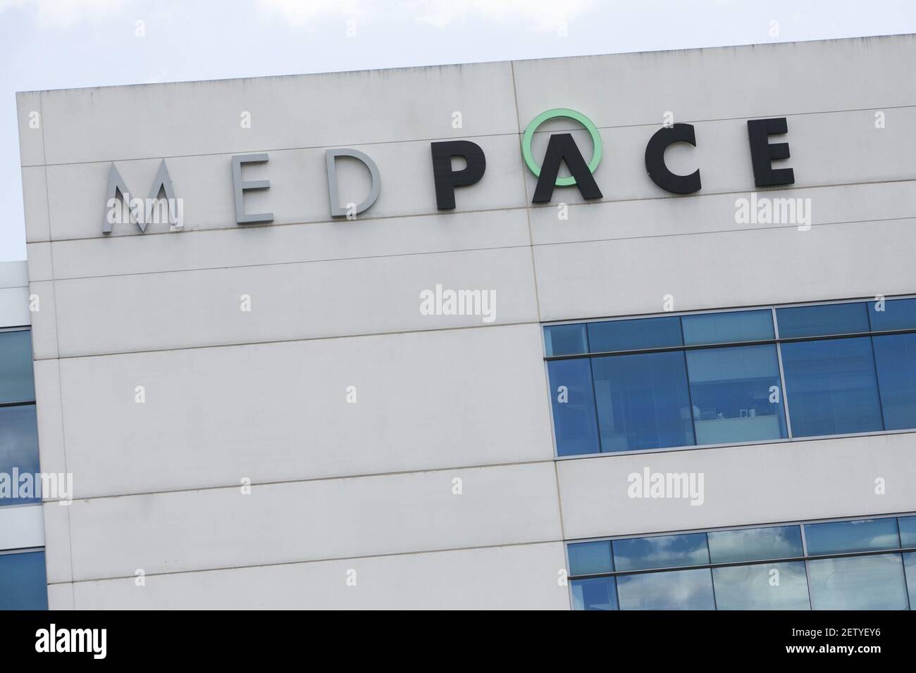 A logo sign outside of the headquarters of Medpace in Cincinnati, Ohio ...