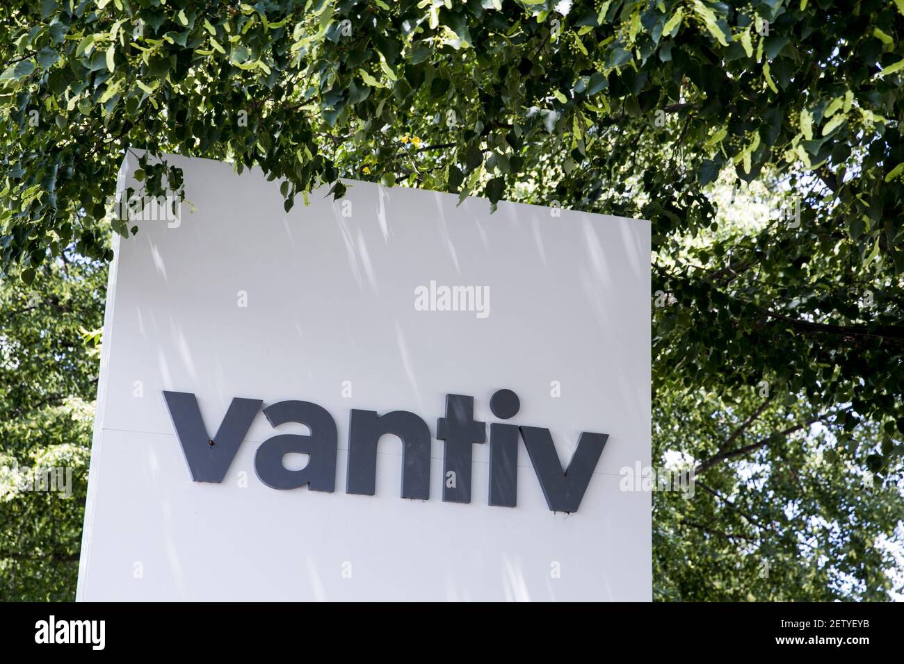 A logo sign outside of the headquarters of Vantiv, Inc., in Cincinnati ...