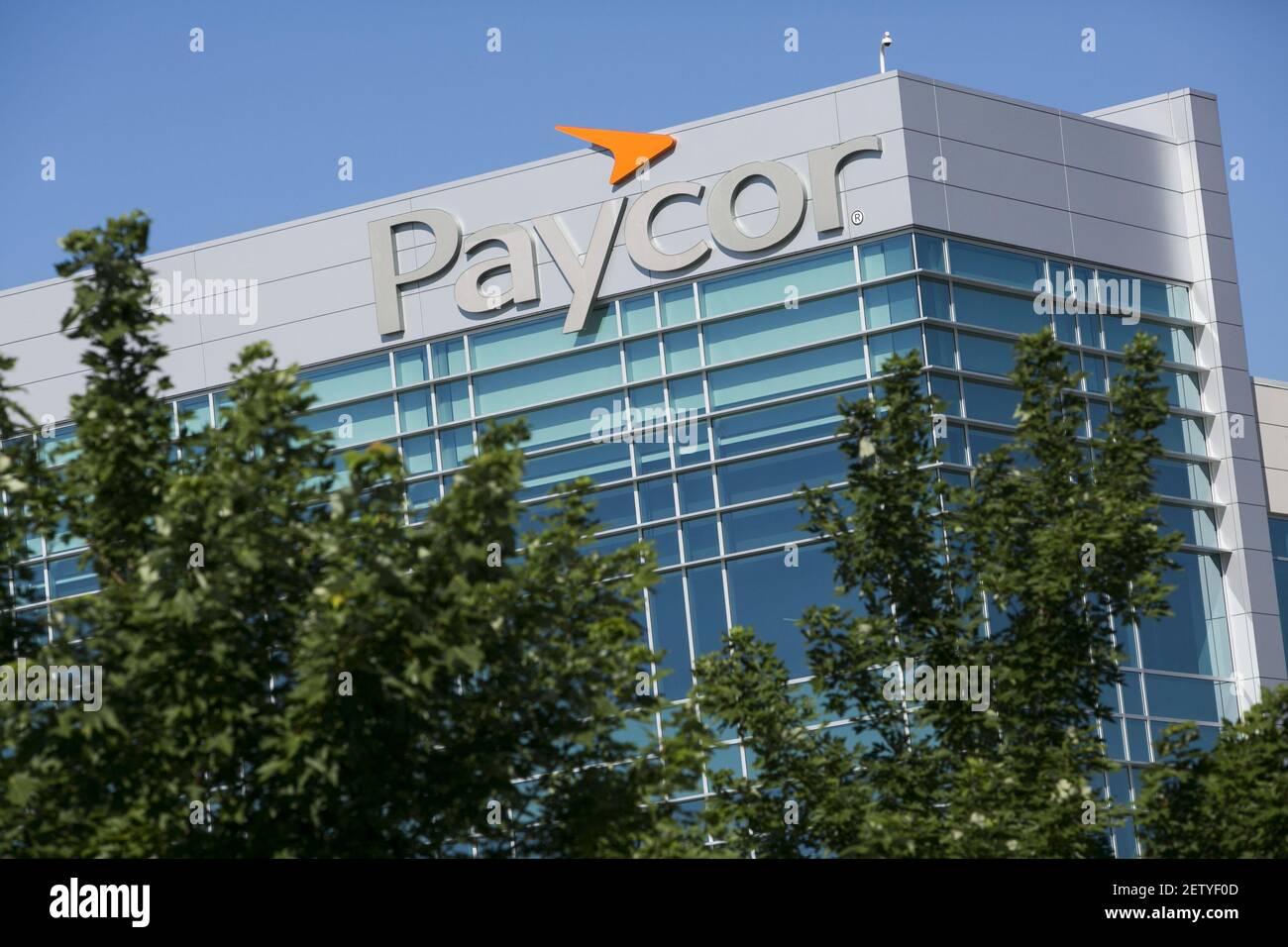 A logo sign outside of the headquarters of Paycor in Cincinnati, Ohio ...