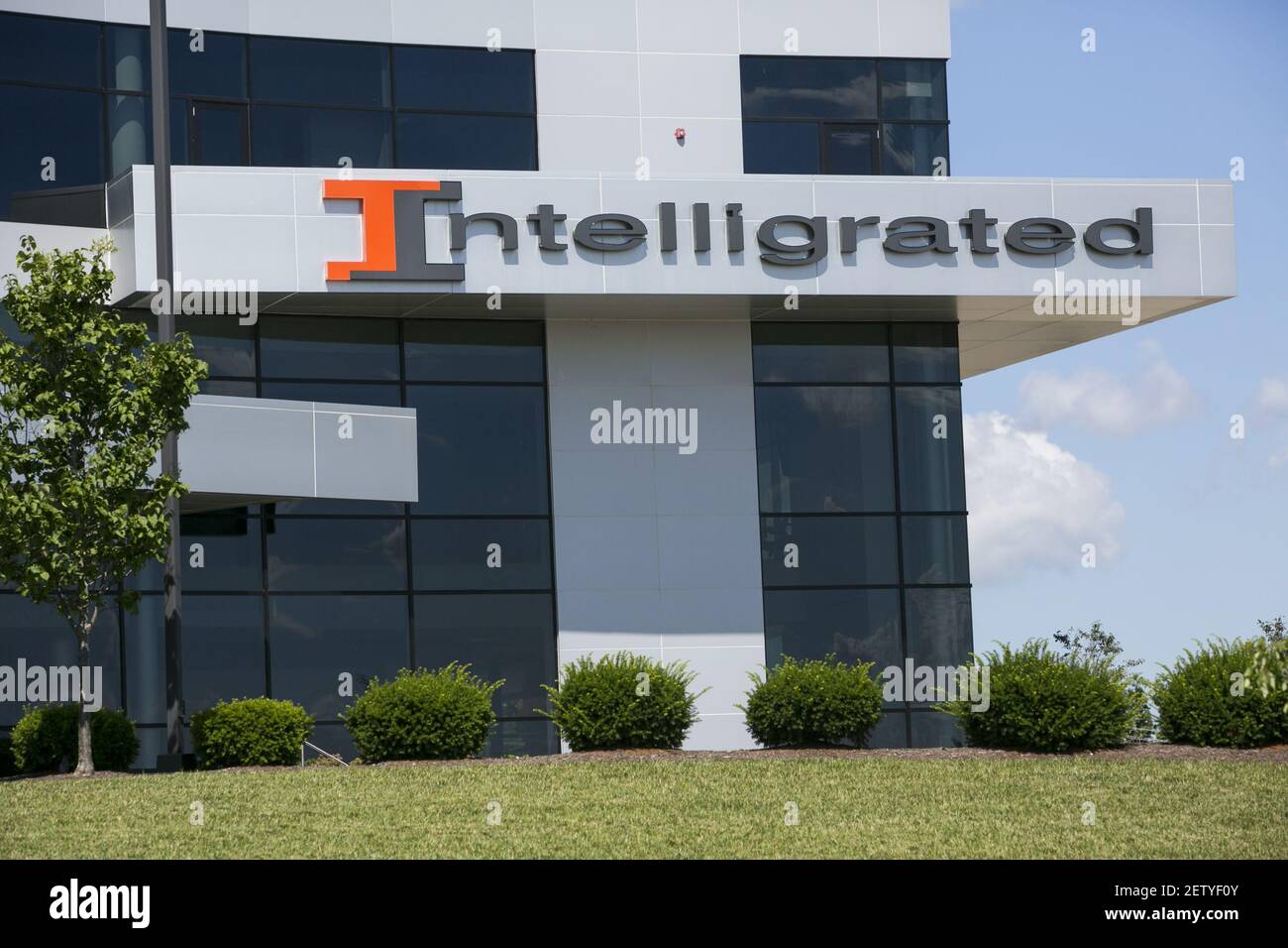 A logo sign outside of the headquarters of Intelligrated in Mason, Ohio ...
