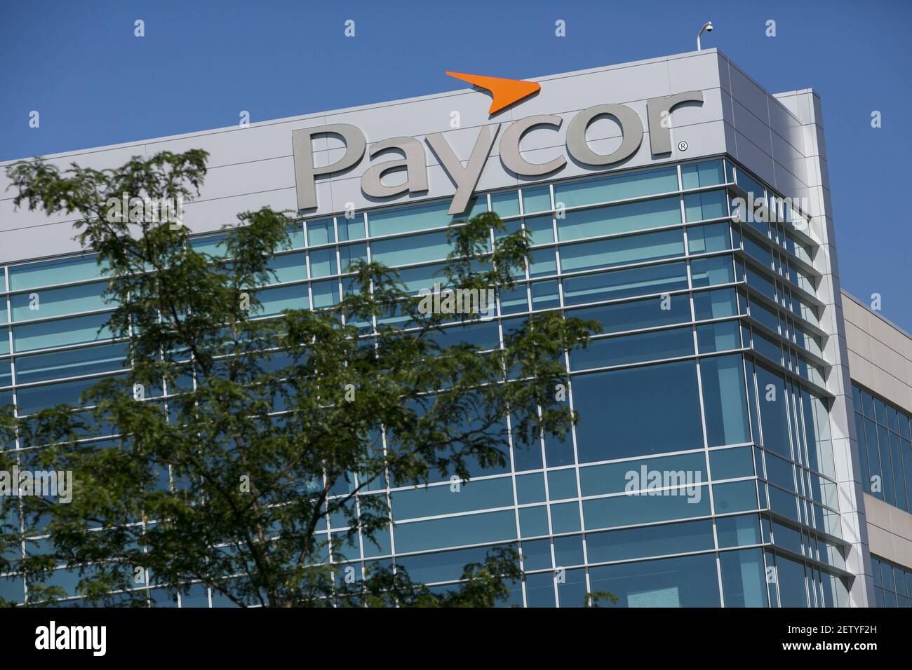 A logo sign outside of the headquarters of Paycor in Cincinnati, Ohio ...